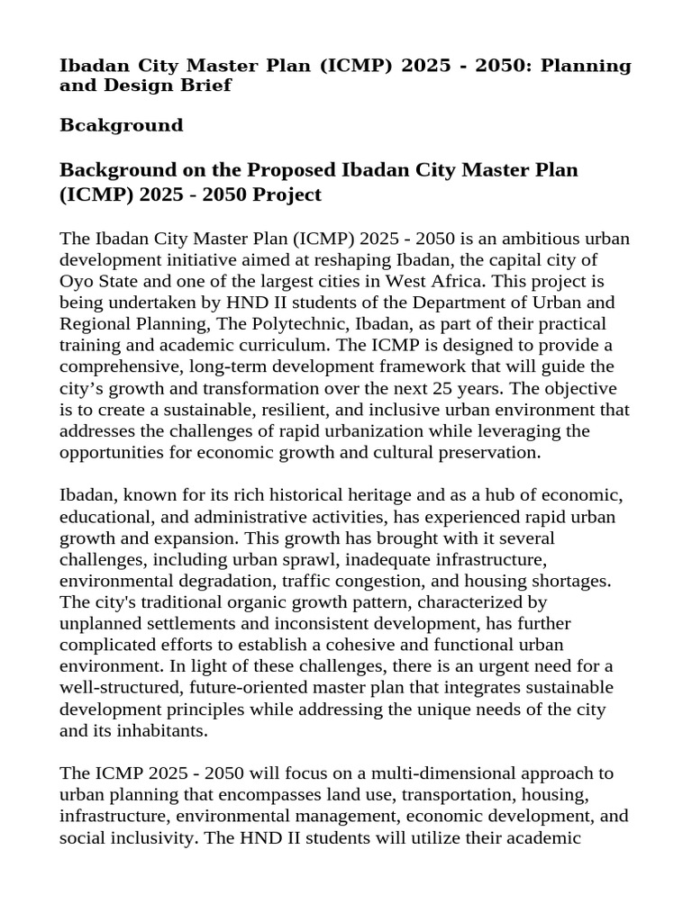 Ibadan City Master Plan 2025-2050 Overview | PDF | Infrastructure ...