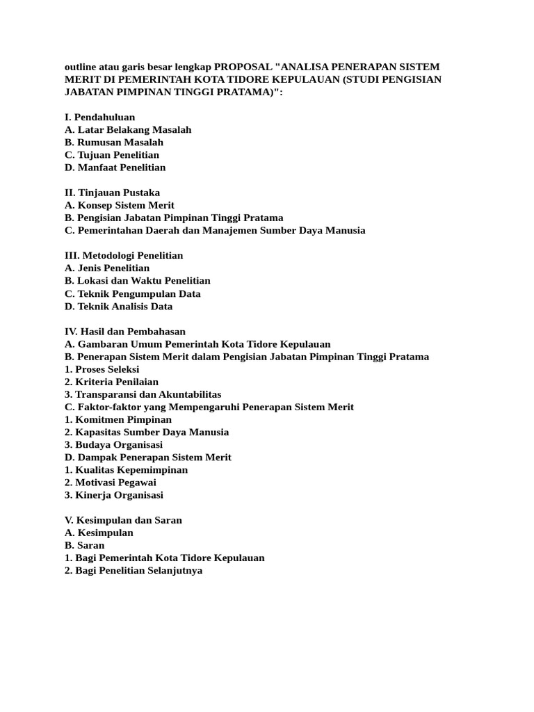 Outline Atau Garis Besar Lengkap PROPOSAL | PDF | Karier & Perkembangan