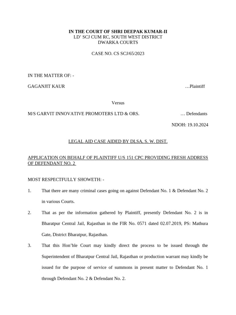 Application Providing Fresh Address of D-2 - 19102024 | PDF | Affidavit ...