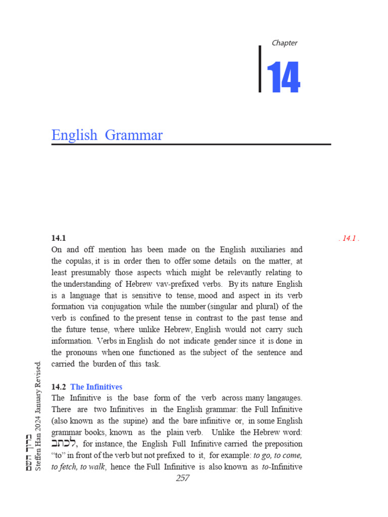 Chapter Fourteen: Hebrew Grammar, Brief Comparision With English Tenses | PDF | Verb ...