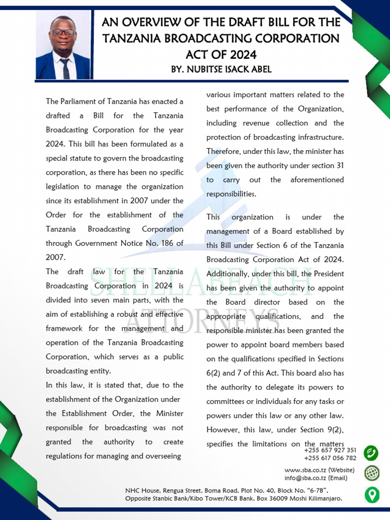 TBC Corporation Bill by Nubitse Isack Abel | PDF | Bill (Law) | Justice