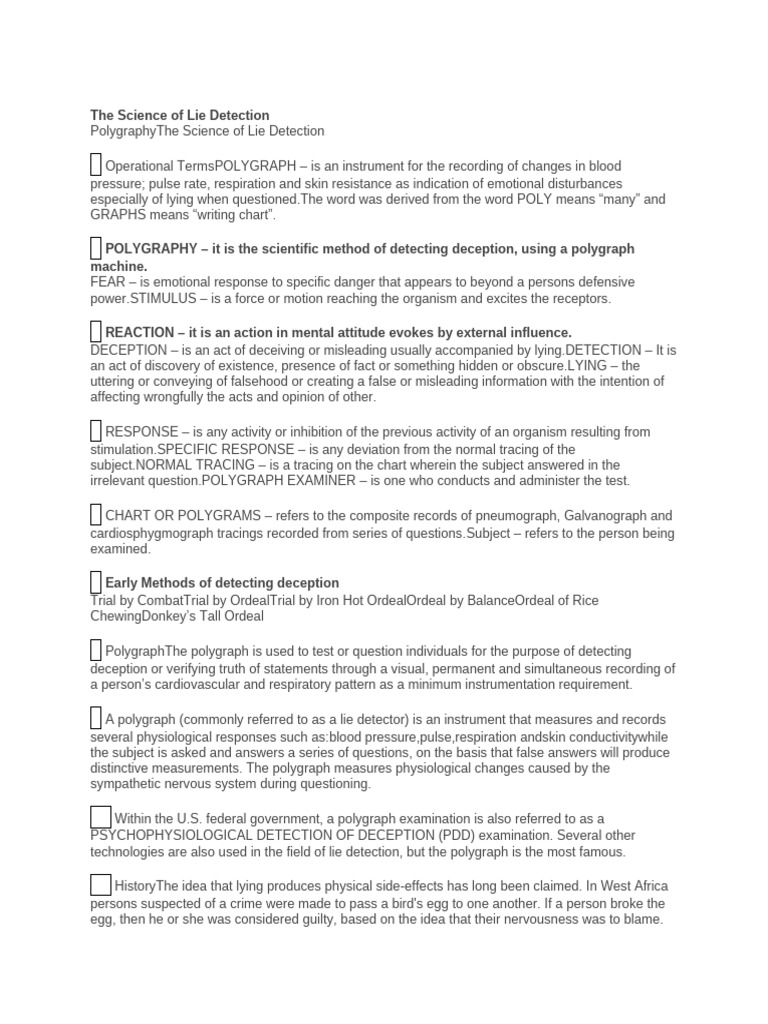 The Science Of Lie Detection Pdf Polygraph Lie