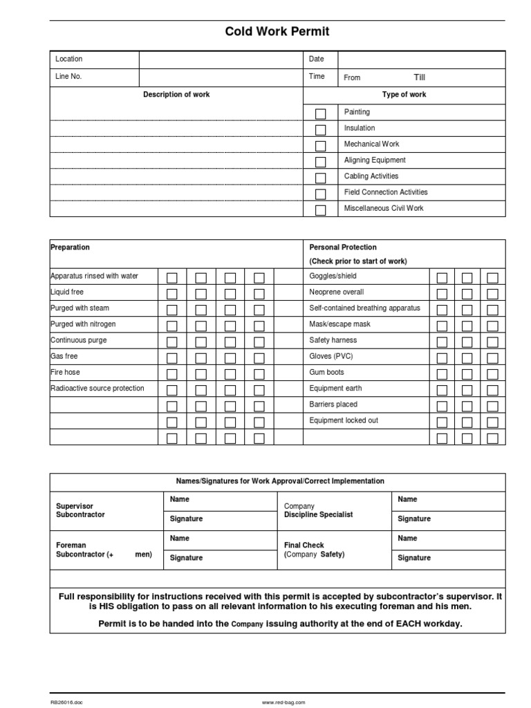 Cold Work Permit | PDF | Safety | Nature