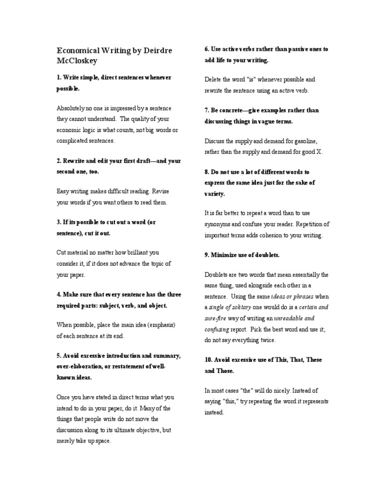 Economical Writing by Deirdre McCloskey | PDF