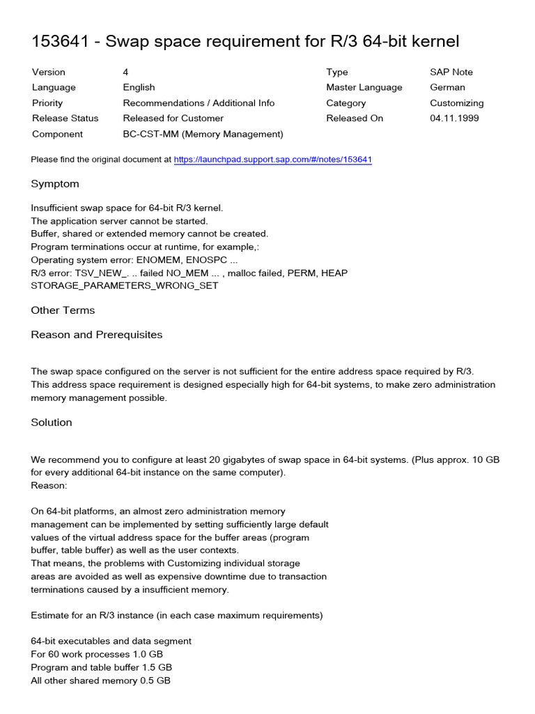 Swap Space Requirement For R3 64-Bit Kernel | PDF | 64 Bit Computing | Computer Architecture
