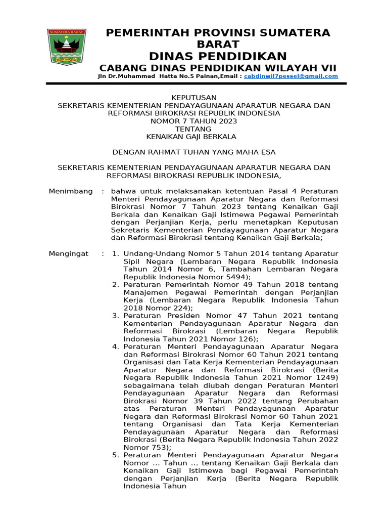 Format KGB PPPK Sesuai Permenpan RB | PDF | Pengelolaan Keuangan & Uang