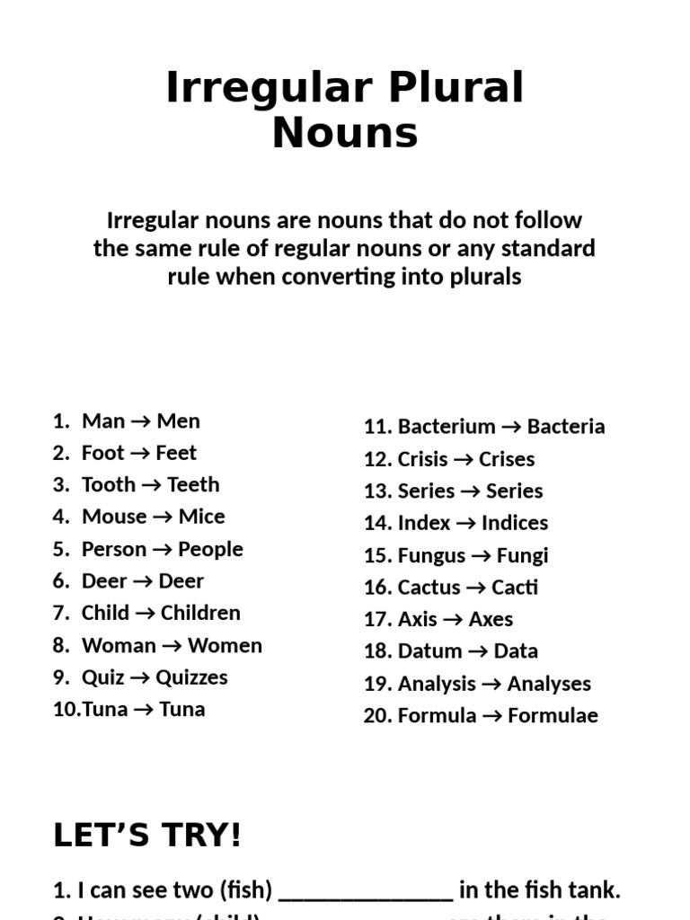Irregular Plural Nouns 1 | PDF
