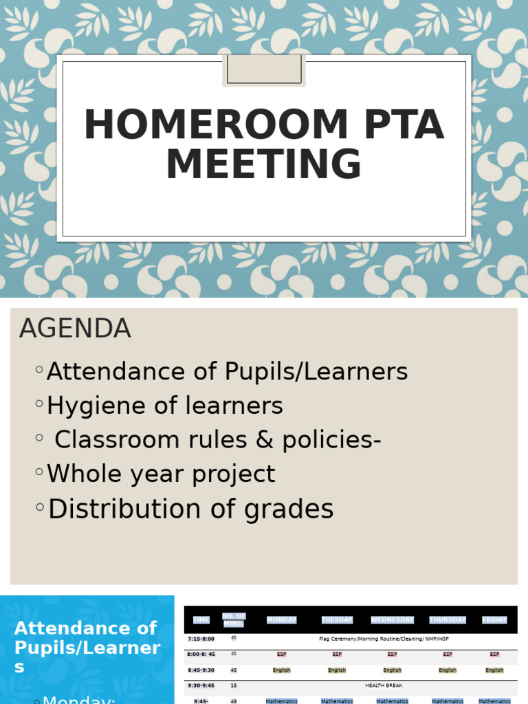 Homeroom PTA Meeting Agenda 2024 | PDF | Schools