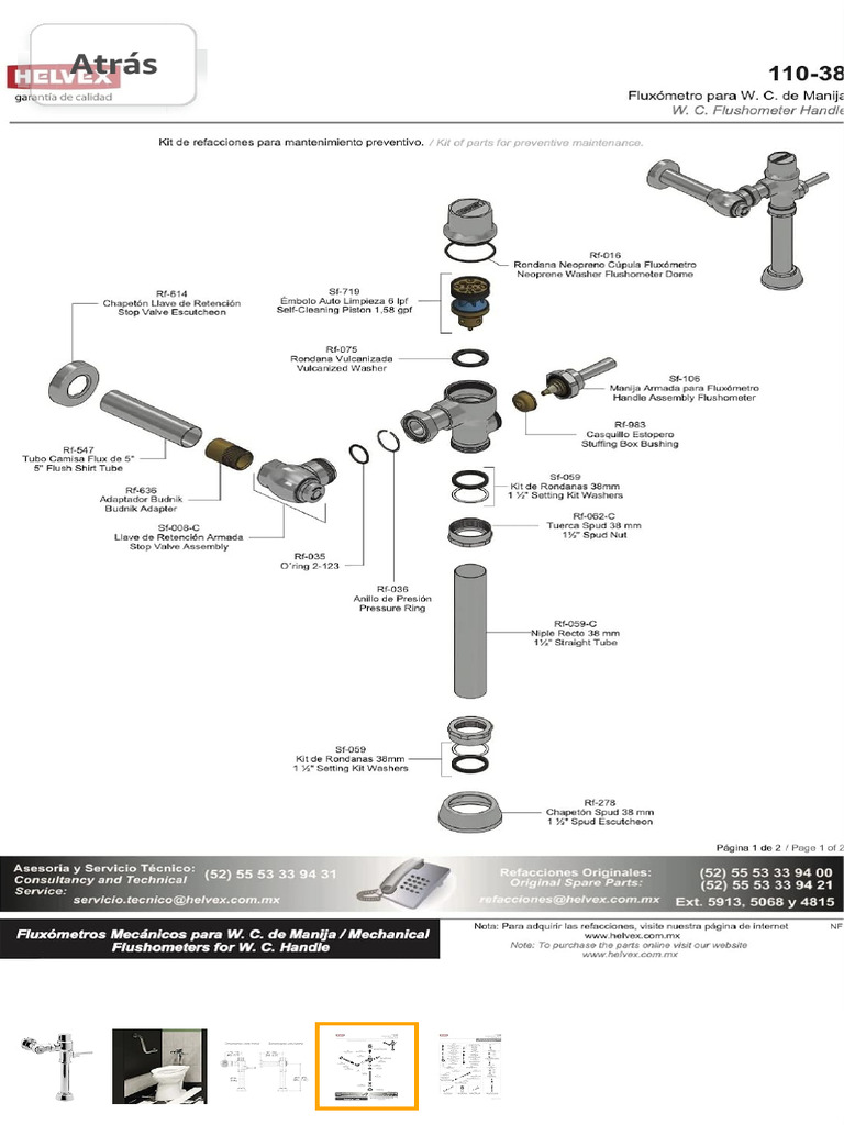 Fluxometro para WC Con Manija Helvex 110-38 Amazon - Com.mx ...