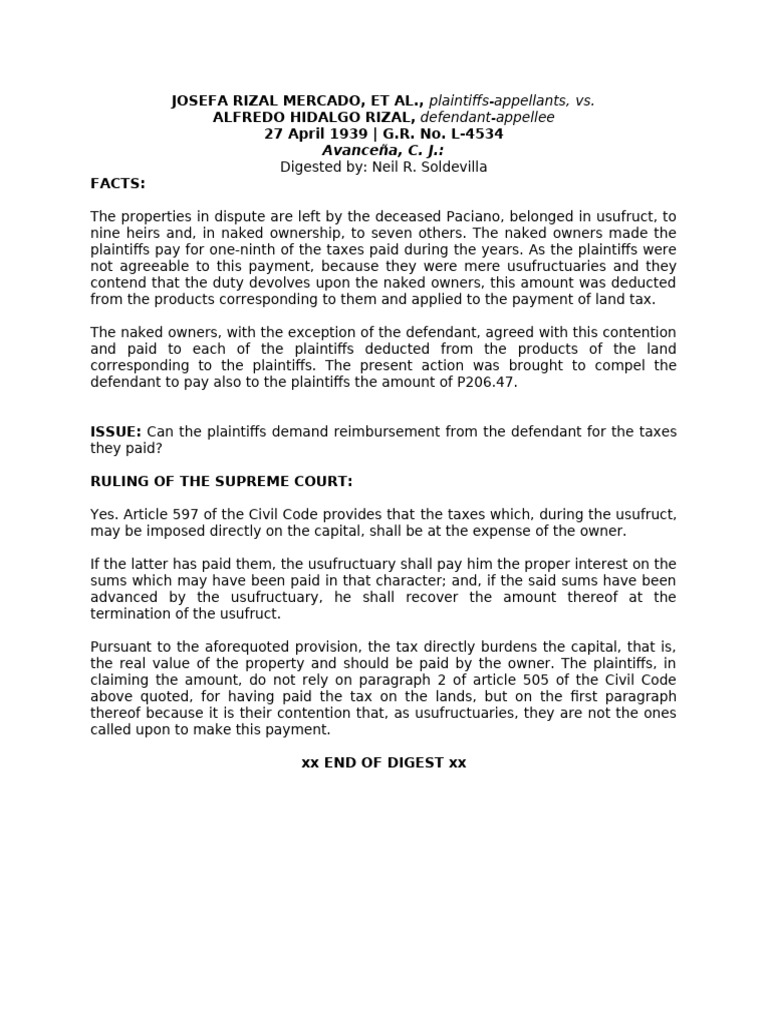 Josefa Rizal Mercado, Et Al., Plaintiffs-Appellants, vs. Alfredo ...
