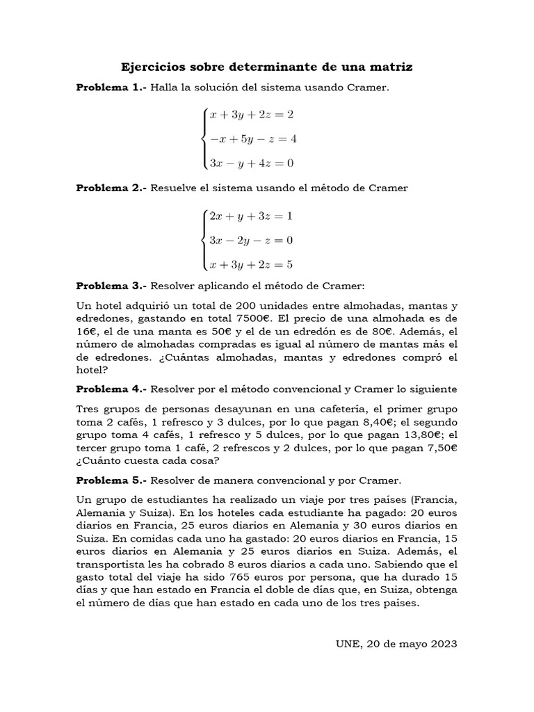 Ejercicios Sobre Determinante de Una Matriz | PDF