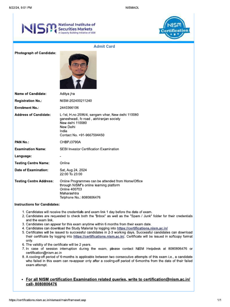 Nism Certificate | PDF