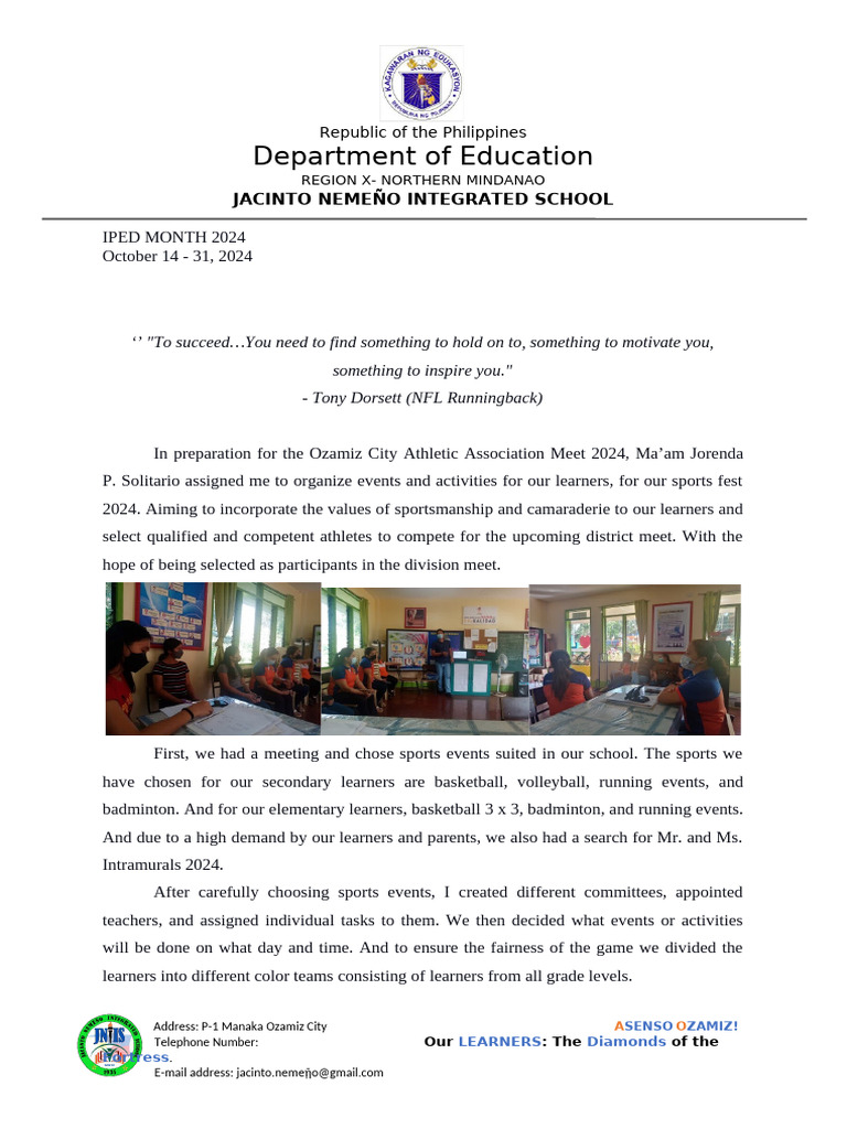 Intramurals 2024 Narrative Report | PDF