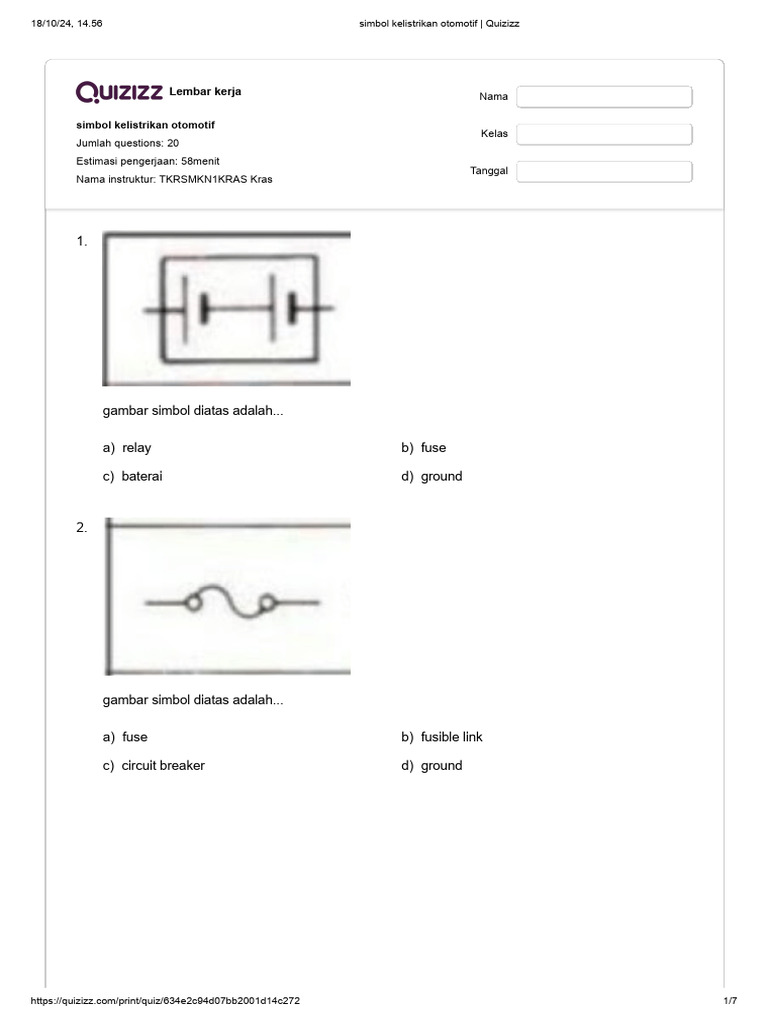 Simbol Kelistrikan Otomotif - Quizizz | PDF
