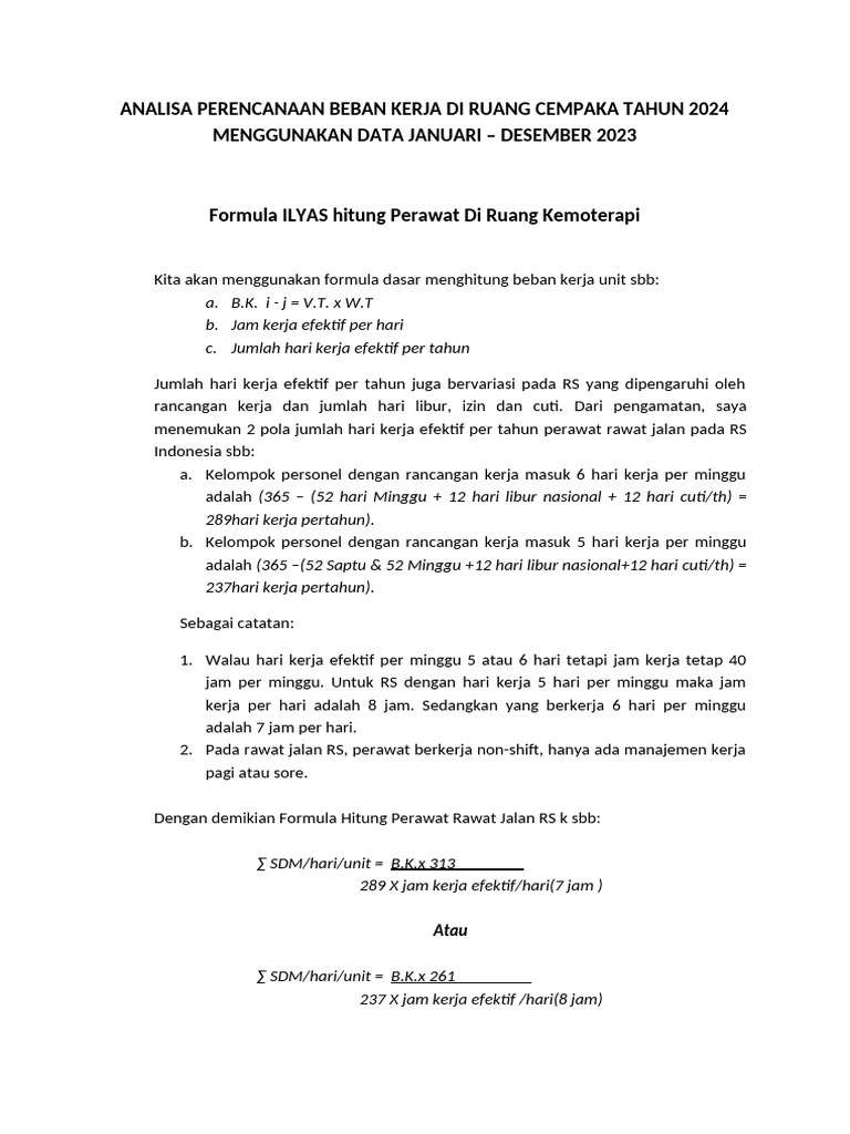 Perhitungan Beban Kerja Ruang Kemo | PDF