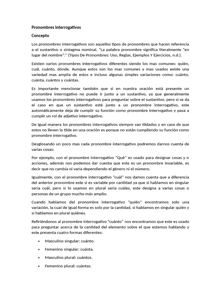 Pronombres Interrogativos | PDF | Sustantivo | Pronombre