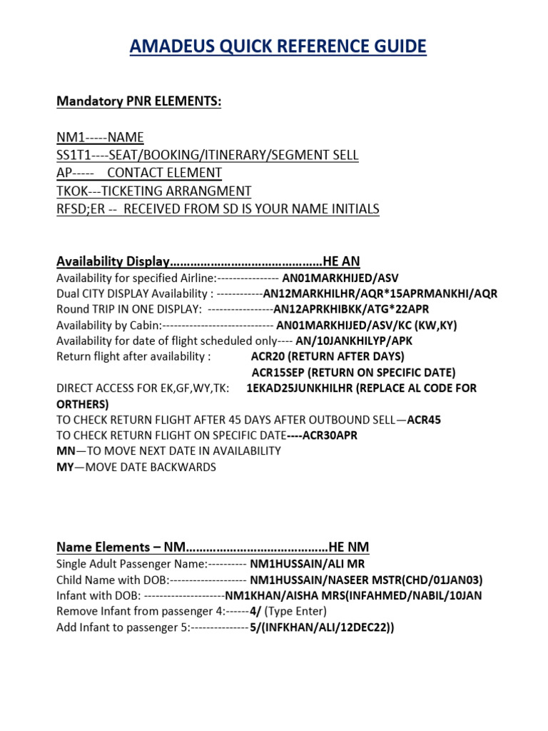 Amadeus Quick Reference Guide | PDF | Transport Companies | Civil Aviation