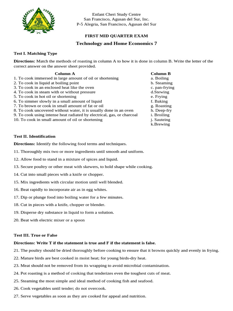Checked 1st Mid in Tle 7 | PDF | Cooking | Vegetables