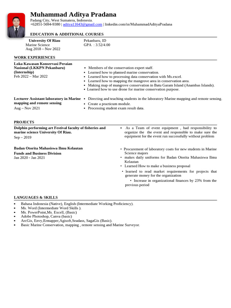 CV, SKL, SERIFIKAT - M. Aditya Pradana | PDF