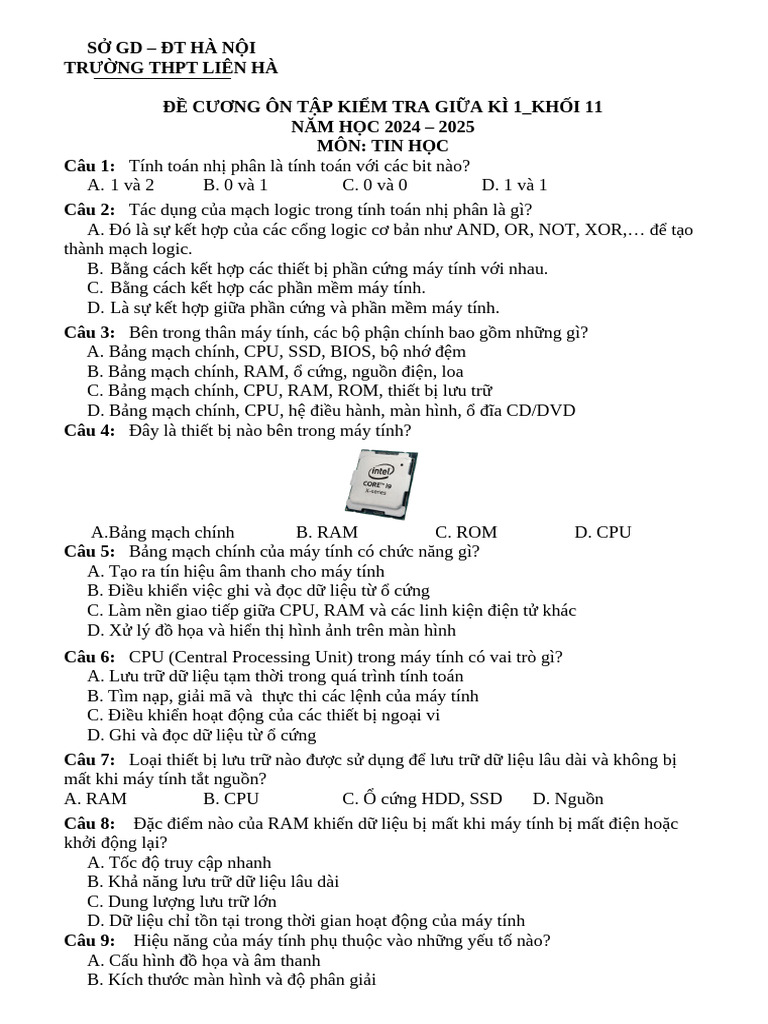 Đề Cương Ôn Tập Gk1 - k11 | PDF