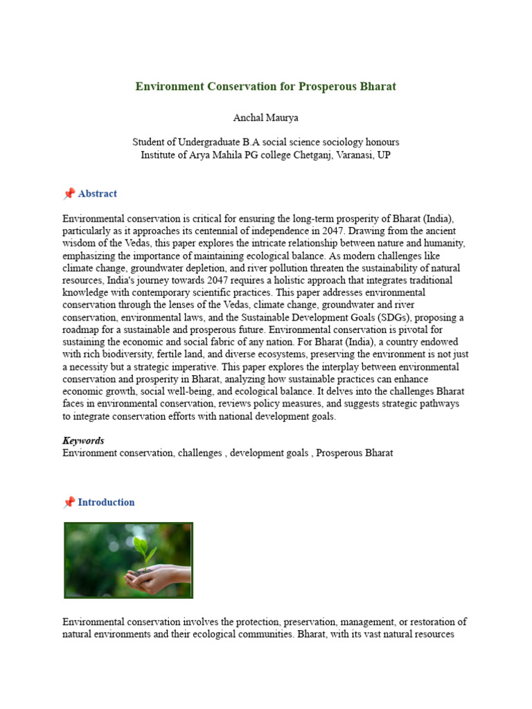 Research Paper On Environment Conservation For Prosperous Bharat | PDF ...