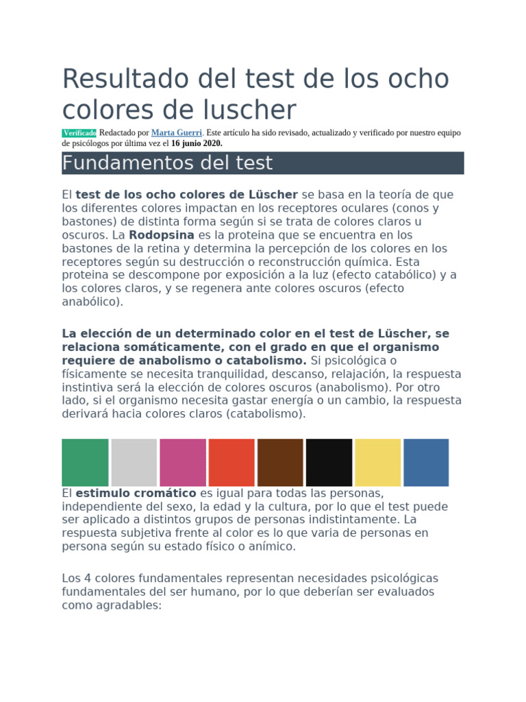 Resultado Del Test de Los Ocho Colores de Luscher | PDF | Color | Felicidad