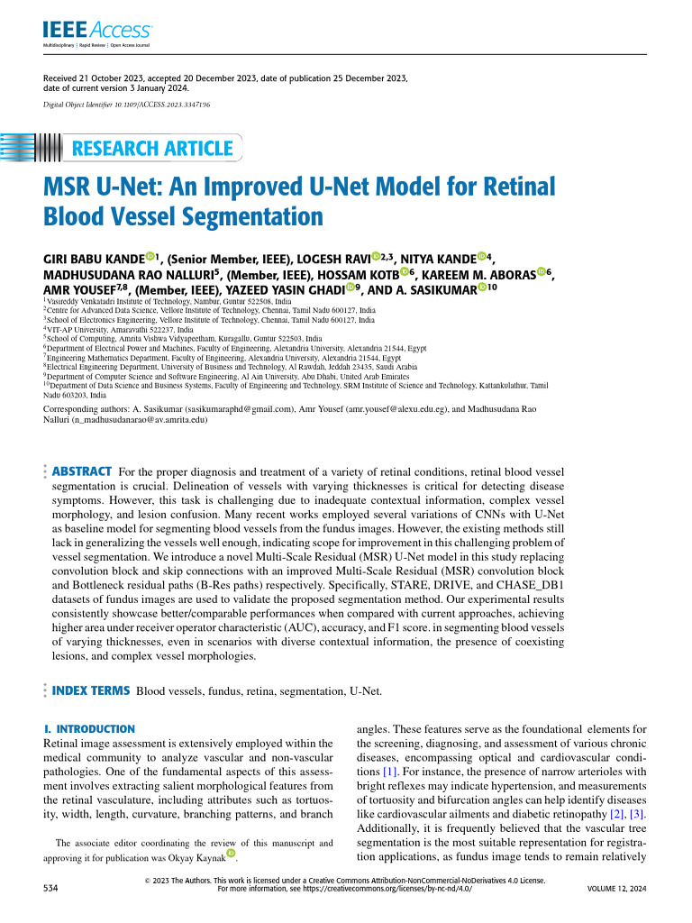 MSR U-Net - An Improved U-Net Model For Retinal Blood Vessel Segmentation | PDF | Receiver ...
