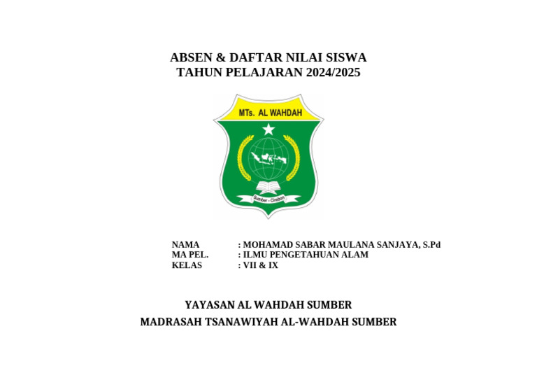 Cover Absen & Nilai Siswa 2024-2025 | PDF