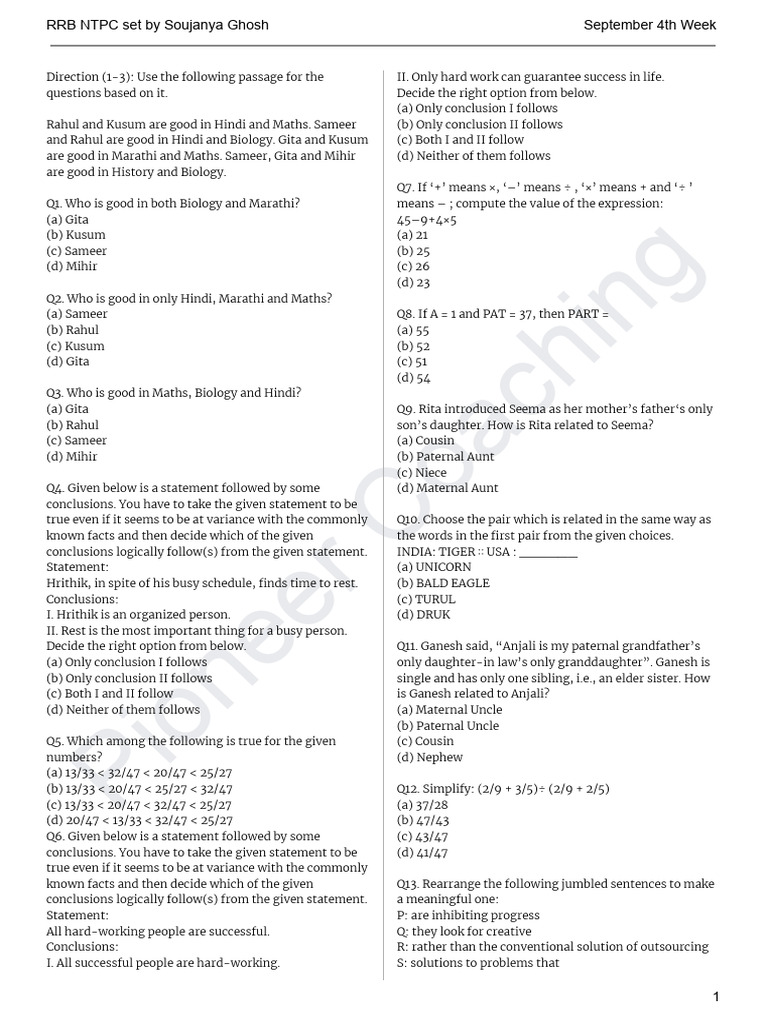 NTPC SET SEP 4th WEEK | PDF | Social Institutions | Living Arrangements