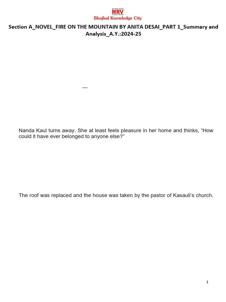 Fire on the Mountain: Summary & Analysis | PDF
