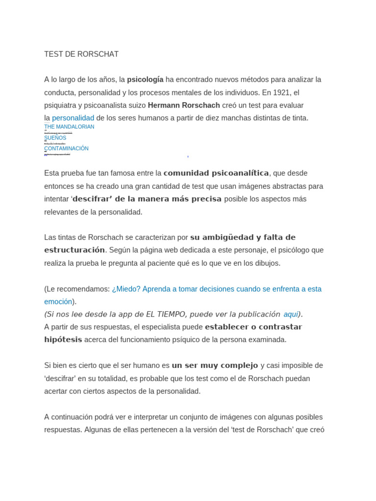 Test de Rorschat | PDF | Sicología | Conceptos psicologicos