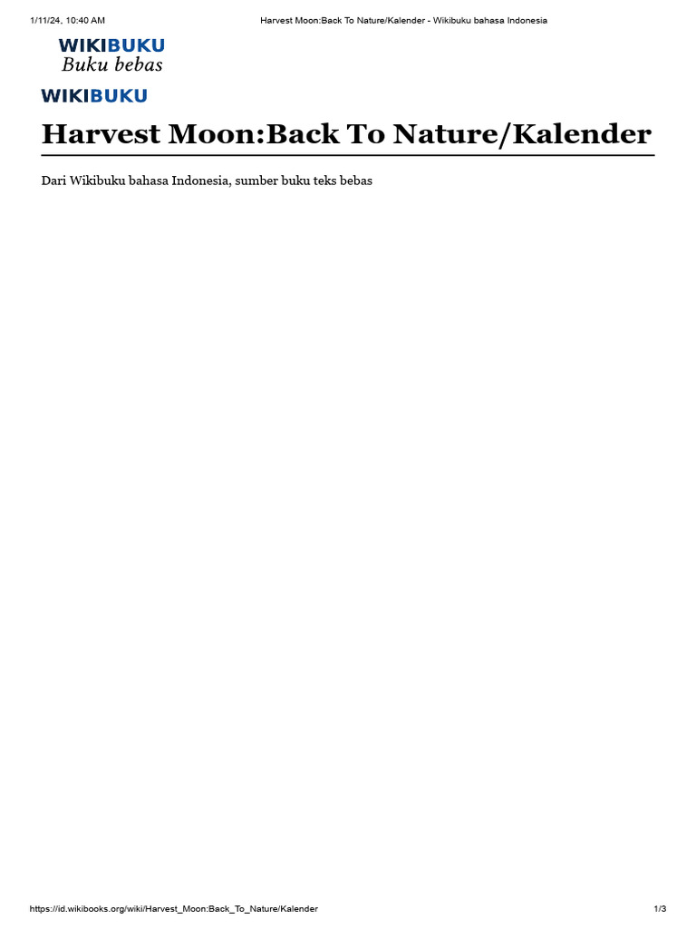 Harvest Moon - Back To Nature - Kalender | PDF