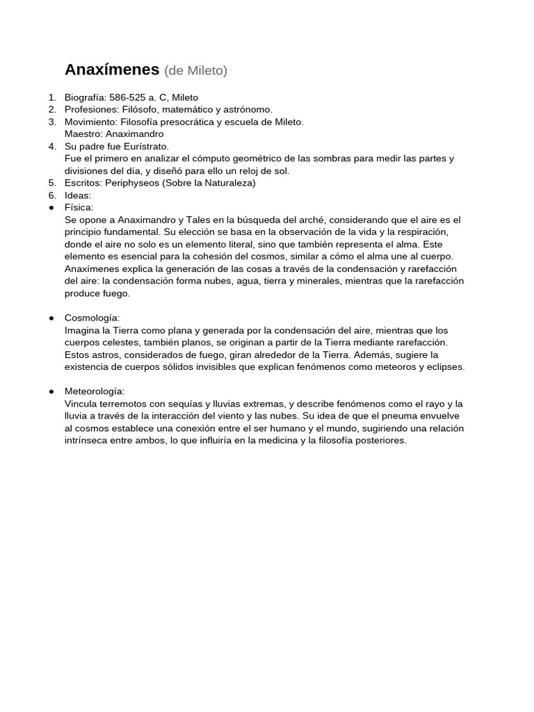 Anaxímenes: Aire como Principio Fundamental | PDF