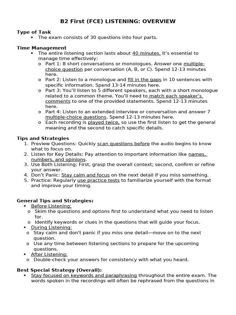 B2 First - Overview - Shortened | PDF | Language Arts & Discipline