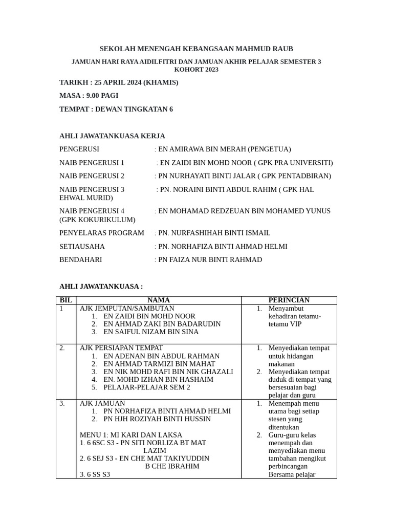 Ajk Jamuan Raya 2024 | PDF