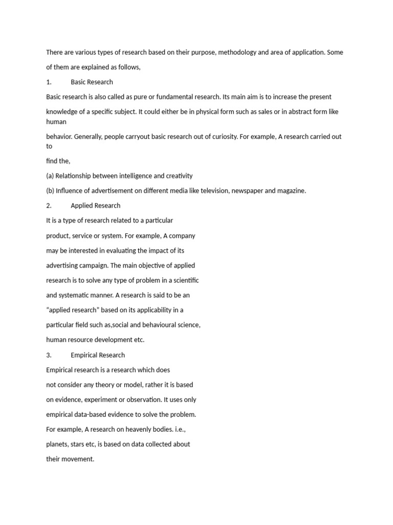 There Are Various Types of Research Based On Their Purpose | PDF ...