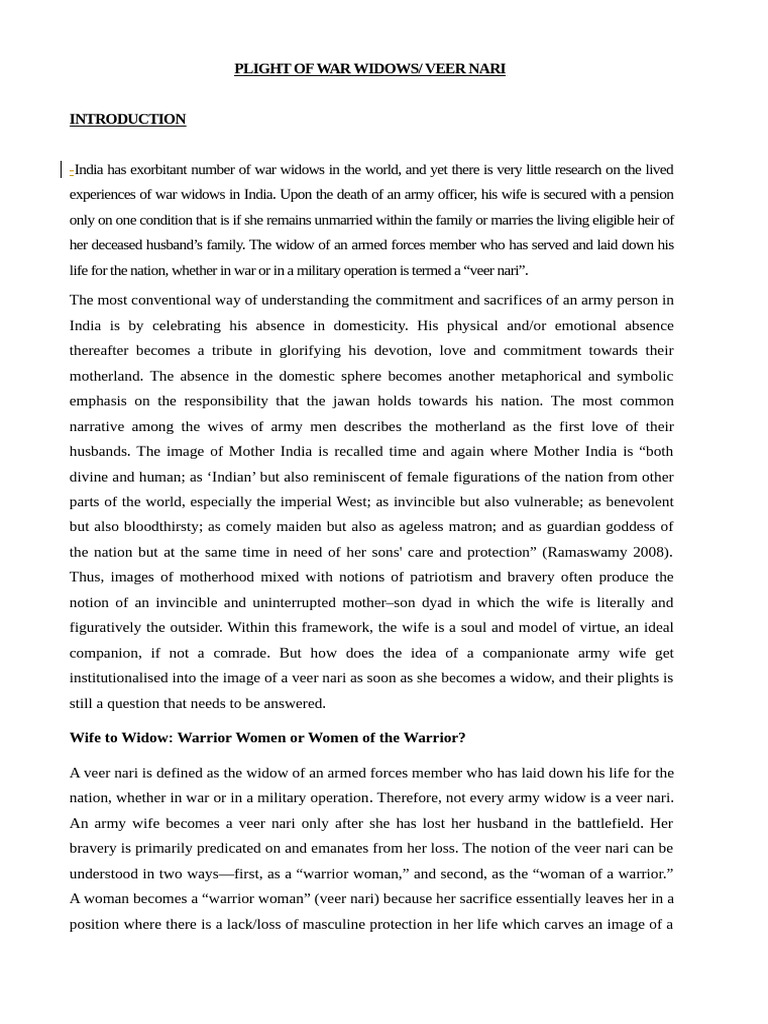 PLIGHT OF WAR WIDOWS Ami | PDF | Psychological Resilience ...