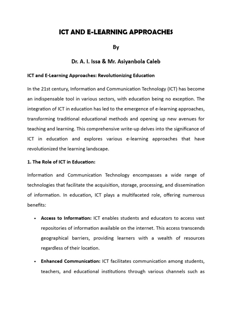 ICT and E - Learning Approaches | PDF | Educational Technology | Learning