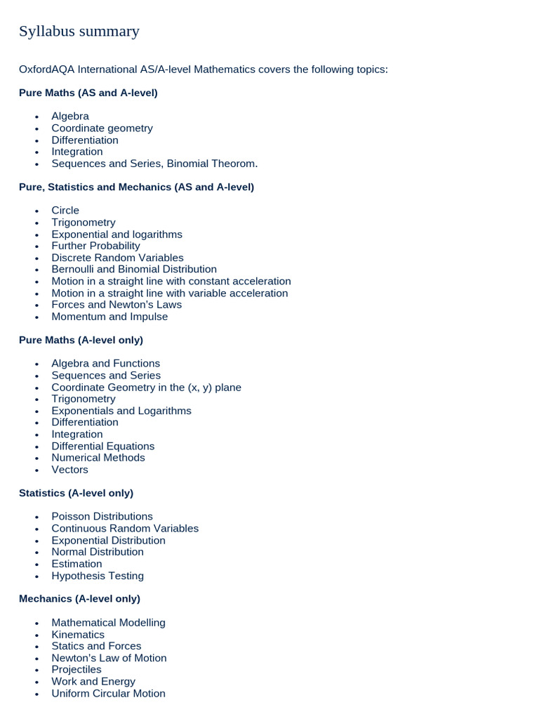 OxfordAQA A-Level Math Syllabus | PDF | Probability Distribution | Mathematics