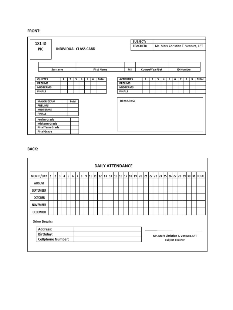 Class Card Template | PDF
