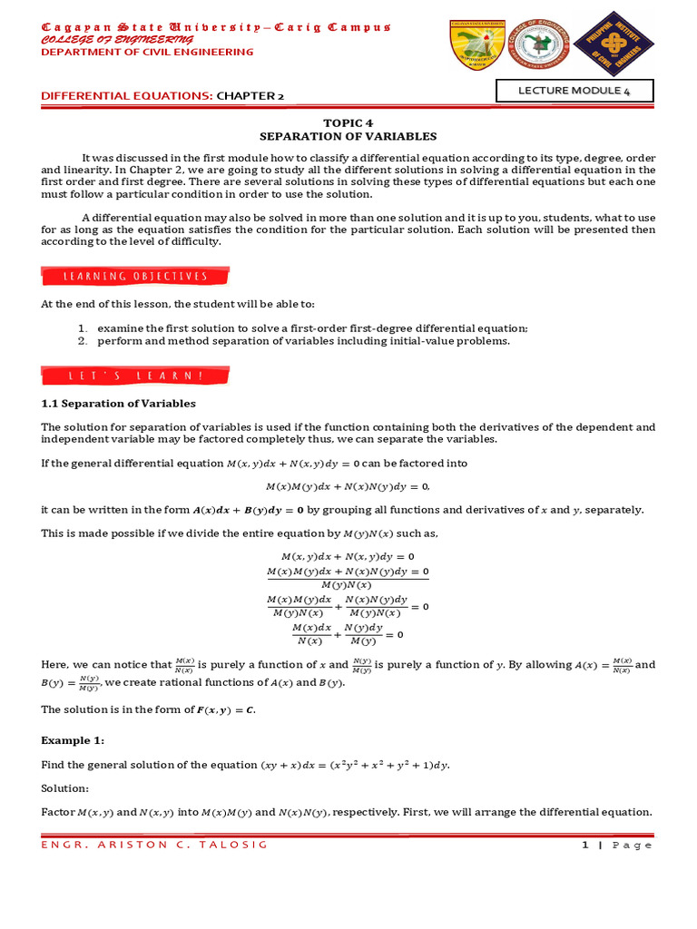 Module 4 Separation of Variables | PDF | Calculus | Mathematics