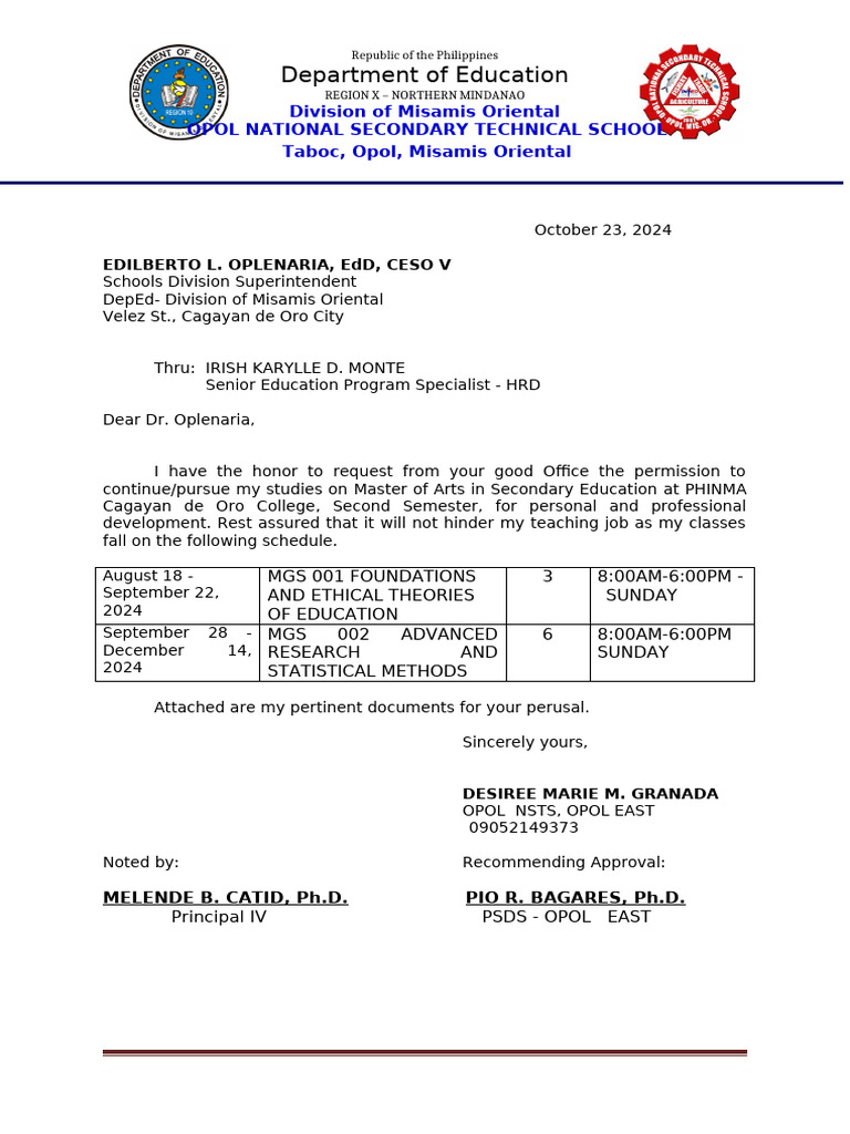 Request for Study Permission at PHINMA | PDF