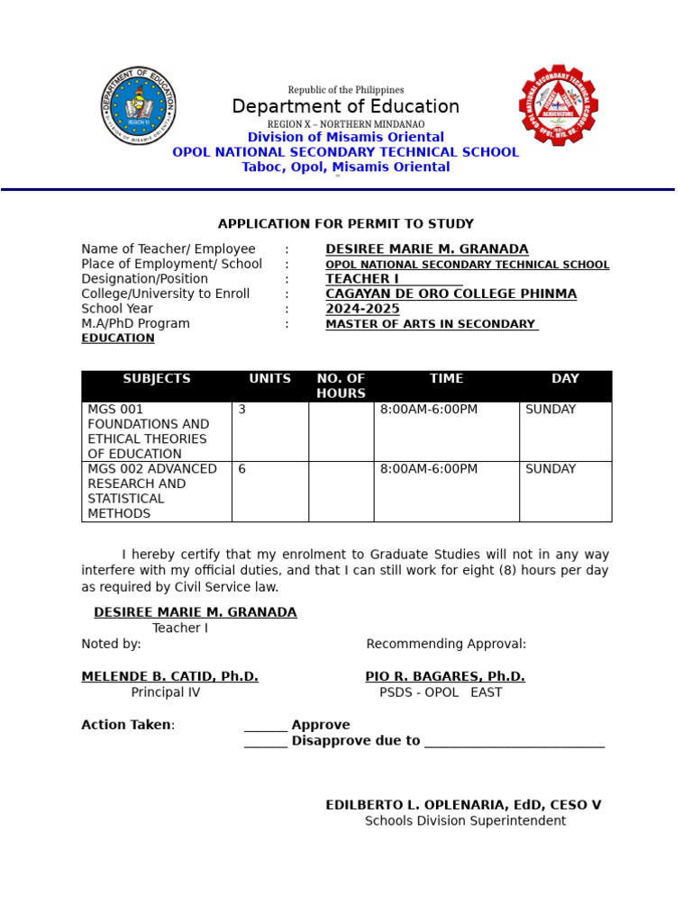 Permit to Study Application Form | PDF