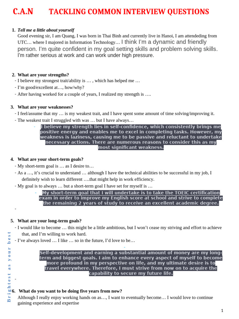 Common Interview Questions Guide | PDF | Vietnam