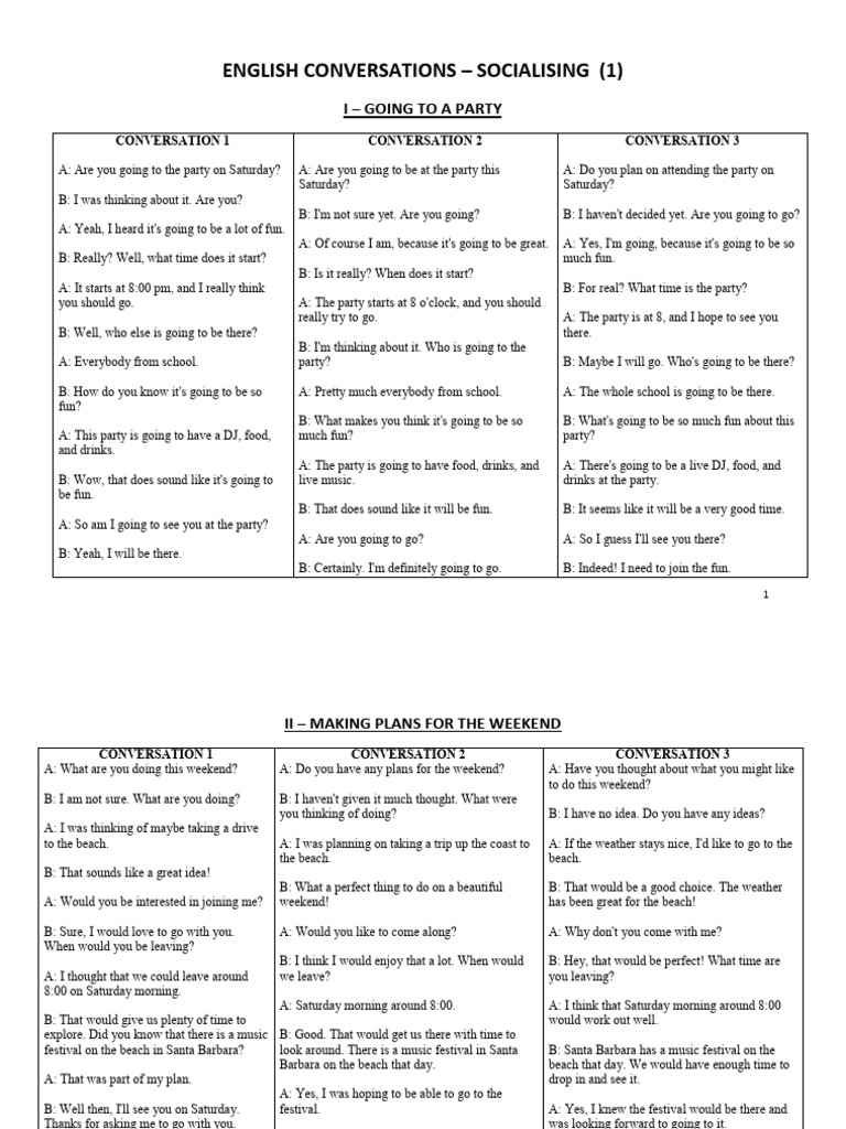 English Conversations: Socializing | PDF