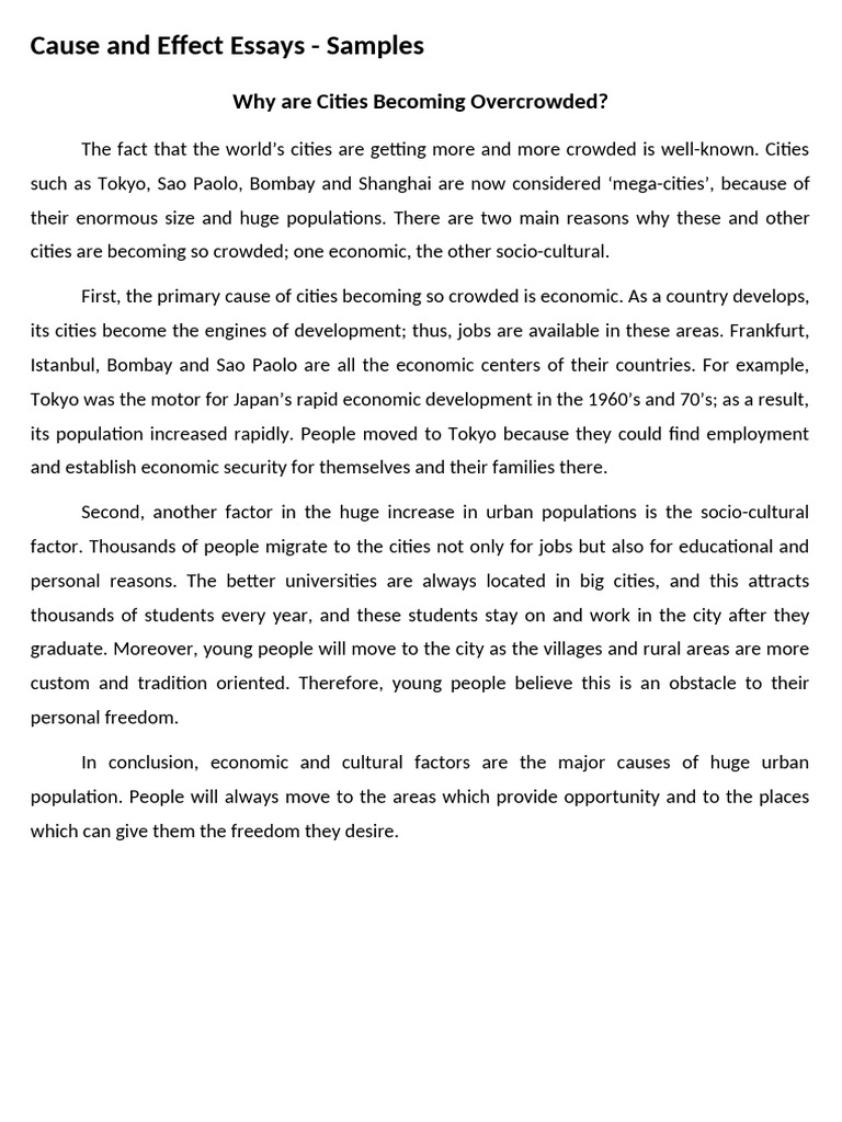 Cause and Effect Essays Samples | PDF
