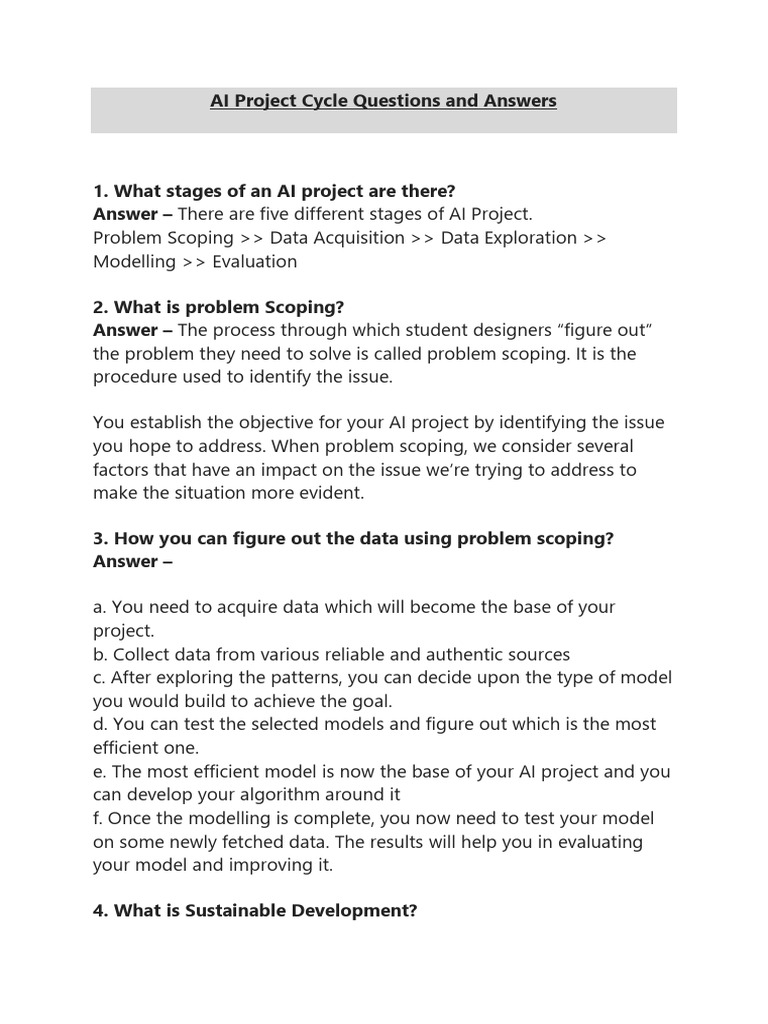 AI Project Cycle Q&A Guide | PDF | Artificial Intelligence ...