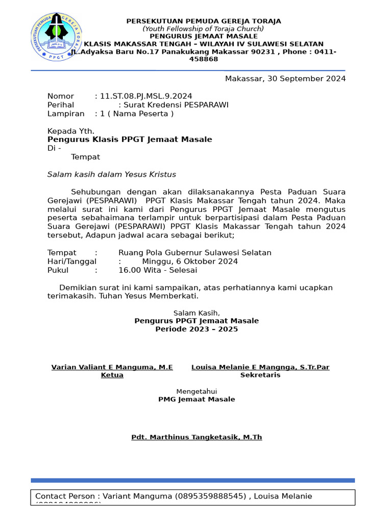 Surat Kredensi LKPL PPGT Masale | PDF | Agama & Spiritualitas