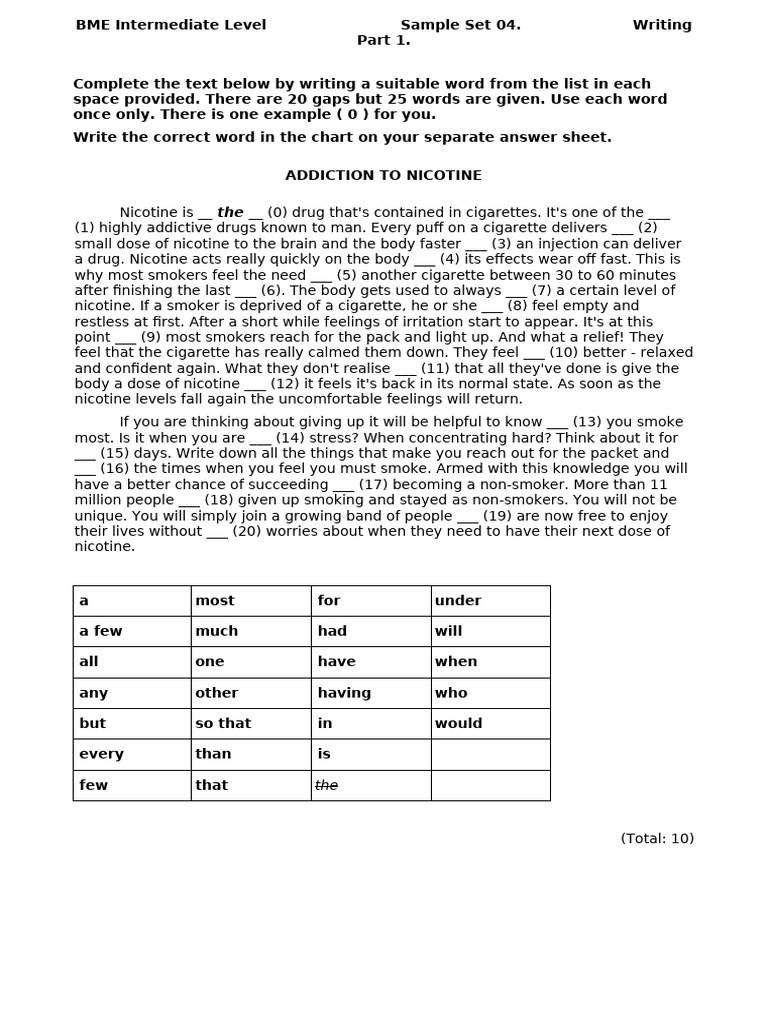 04 BME Intermediate Level - Writing Part 1. - Addiction To Nicotine ...