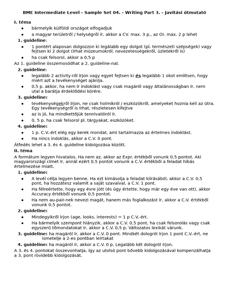 04 BME Intermediate Level - Writing Part 3 - Javítási Útmutató | PDF